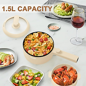 HYTRIC Hot Pot Electric with Steamer, 1.5L Portable Non-stick Frying Pan, Electric Cooker for Steak, Egg, Pasta, Ramen Cooker with Dual Power Control, Electric Pot for Office, Dorm, Camping, Yellow