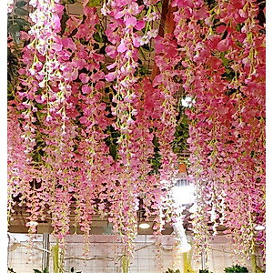 Ivyue 12sPack Wisteria Vine Artificial Silk Wisteria Lane Rattan Fake Wisteria Artificial Flowers Garland Hanging Flowers Wisteria Bush for Home Garden Party Wall Wedding Decoration 3.6feet (Pink)