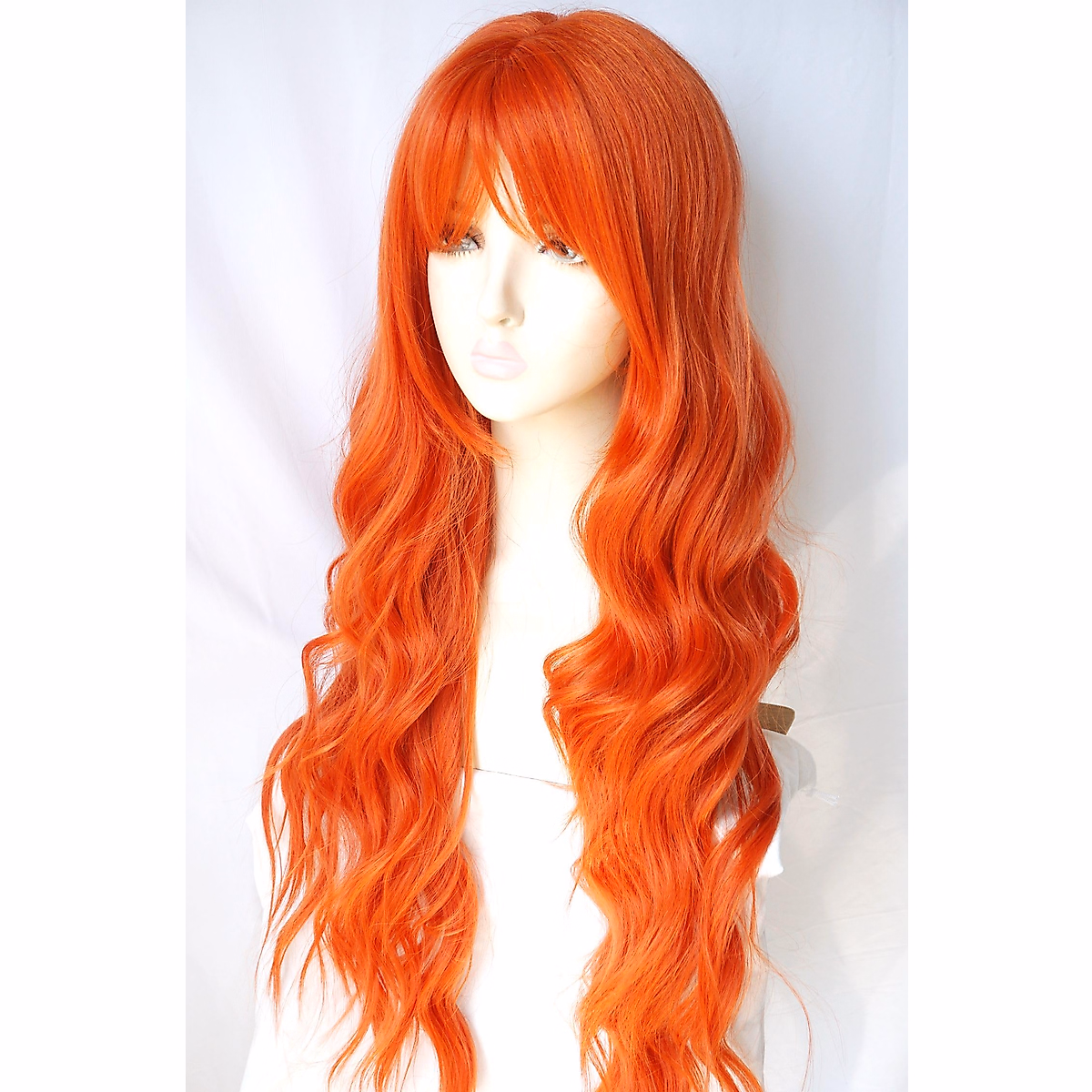 Long Red Bright Copper Wig for women curly Bloom cosplay wig Fairy costume wig synthetic wig with bangs 29inches Halloween wig for women and girl
