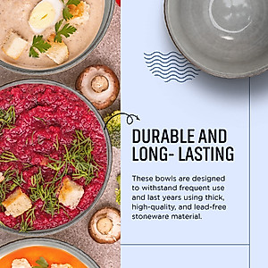 American Atelier Fluted Cereal Bowls | Set of 4 | Stoneware Soup Bowls Set for Kitchen | 22-Ounce Pasta, Ramen, Salad Bowl Set | Reusable, Microwave, and Dishwasher Safe (Gray)