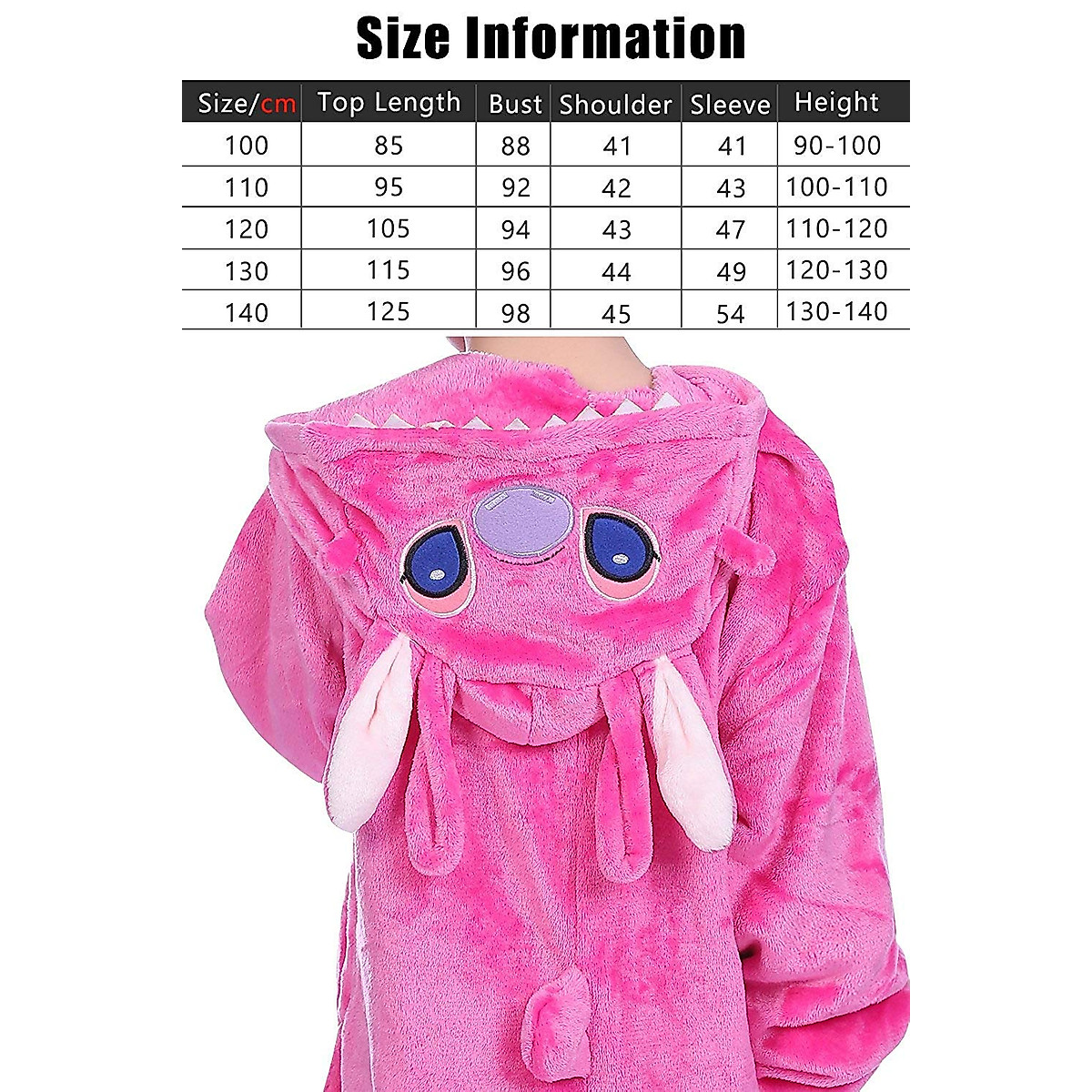 LeaveLive Kids Animal Onesies Halloween Cosplay Costume Pajamas(125#(55-59 inch), kidpinkY)