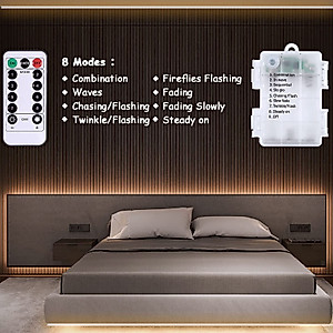 echosari Battery Powered Led Strip Lights with Remote Warm White, 8 Modes, Dimmable, Timer, Self-Adhesive, Cuttable, Waterproof, 9.8FT 90Led Strip Lights for TV Kitchen Cupboard Bedroom Decor