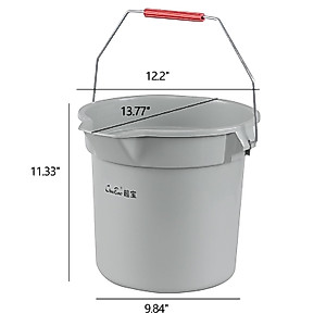 Wakikini 14 Quart Plastic Cleaning Buckets with Handles, Round Commercial Cleaning Pail, Gray, 4 Packs