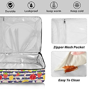 Kcldeci Insulated Thermal Food Carrier Insulated Casserole Carrier for Hot or Cold Food,Tropical Fruits Pineapples Strawberries Insulated Tote Bag for Potluck Cookouts Parties Picnic,Lasagna Lugger