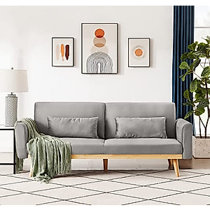 AWQM Velvet Futon Sofa Bed, Memory Foam Couch Set, Upholstered Modern Daybed Convertible Folding Loveseat Recliner with Pillows and Wooden Frame for Compact Living Room, Apartment, Dorm, Office (Grey)