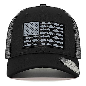 Fishing Gifts for Men Women, Funny Fish Flag Trucker Hat for Fisherman Unique Stuff,Black