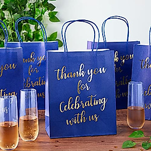 Sparkle and Bash Medium Thank You Gift Bags with 24 White Tissue Paper Sheets (Navy Blue, 24 Pack)