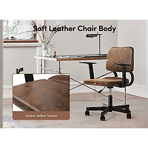 FEZIBO Home Office Desk Chair, Modern Office Chair Mid Back, Swivel Rolling Chair with Wheels, Height Adjustable Computer Tsak Chair, Brown