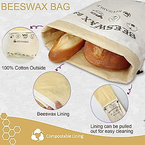 SNAILBREAD Reusable Bread Bags for Homemade Bread: 2 PCS Cotton Beeswax Bread Storage Bags for Keeping Sourdough Bread Loaf Fresh, Beeswax Bread Container 13x17in