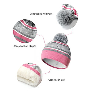 GOLHUA 3Pcs Kids Winter Hat Scarf Gloves Set for 3-6 Years Old Boys Girls Elastic Beanie Hat Circle Scarf Set Knitted Plush - Pink, One Size