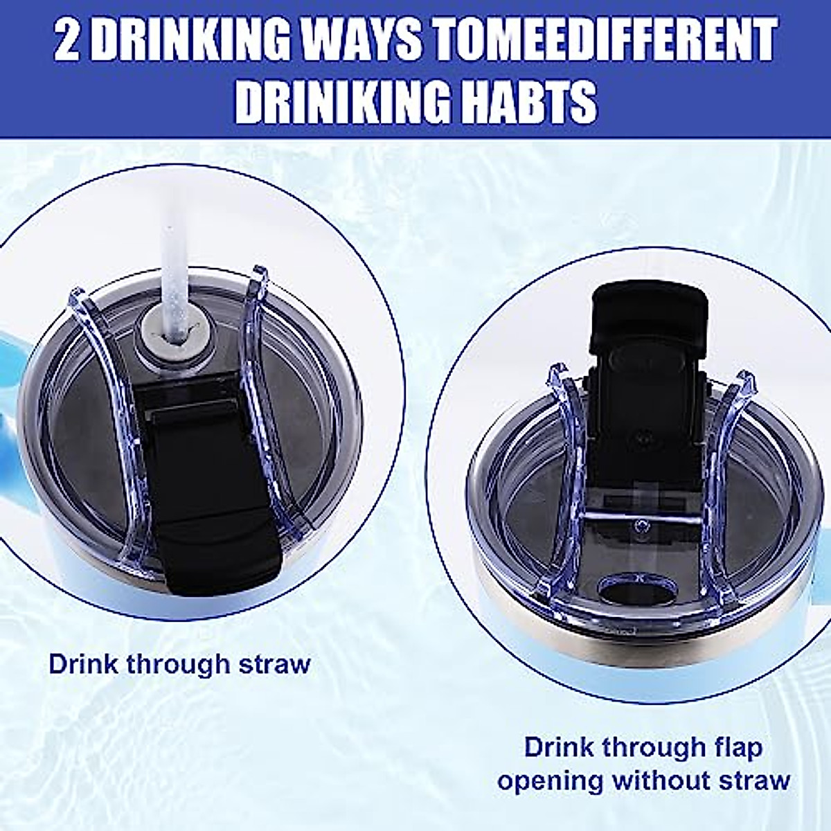 2pcs Replacement Lid for Stanley Quencher, No Spill Travel Tumbler Lids Replacement Tumbler Lids 40 oz No Leakage Plastic Replacement Lids Tumbler Cup Lids for Stanley Cup (Black, Threaded)