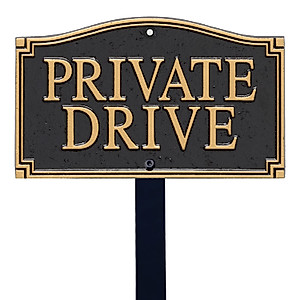SmartSign “Private Drive” GardenBoss Statement Plaque | 5.75" x 9.5" Aluminum Plaque with 18" Black Lawn Stake