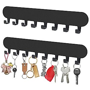 Suzurana 2 Pack Key Holder for Wall Adhesive Black, Key Hooks with 8 Hooks, Key Holder Wall Mount Self Adhesive, Key Rack Wall Mount for Wall No Drill for Living Room, Kitchen, Bathroom, Garage