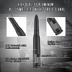 Truck Car Bullet Antenna with Valve Stem Caps Mast for GM Chevy Silverado 1500 2500 3500 HD Ford F150 F250 F350 Denali Heavy Pickup Jeep AM/FM Truck Accessories (Matte Black)-America Flag