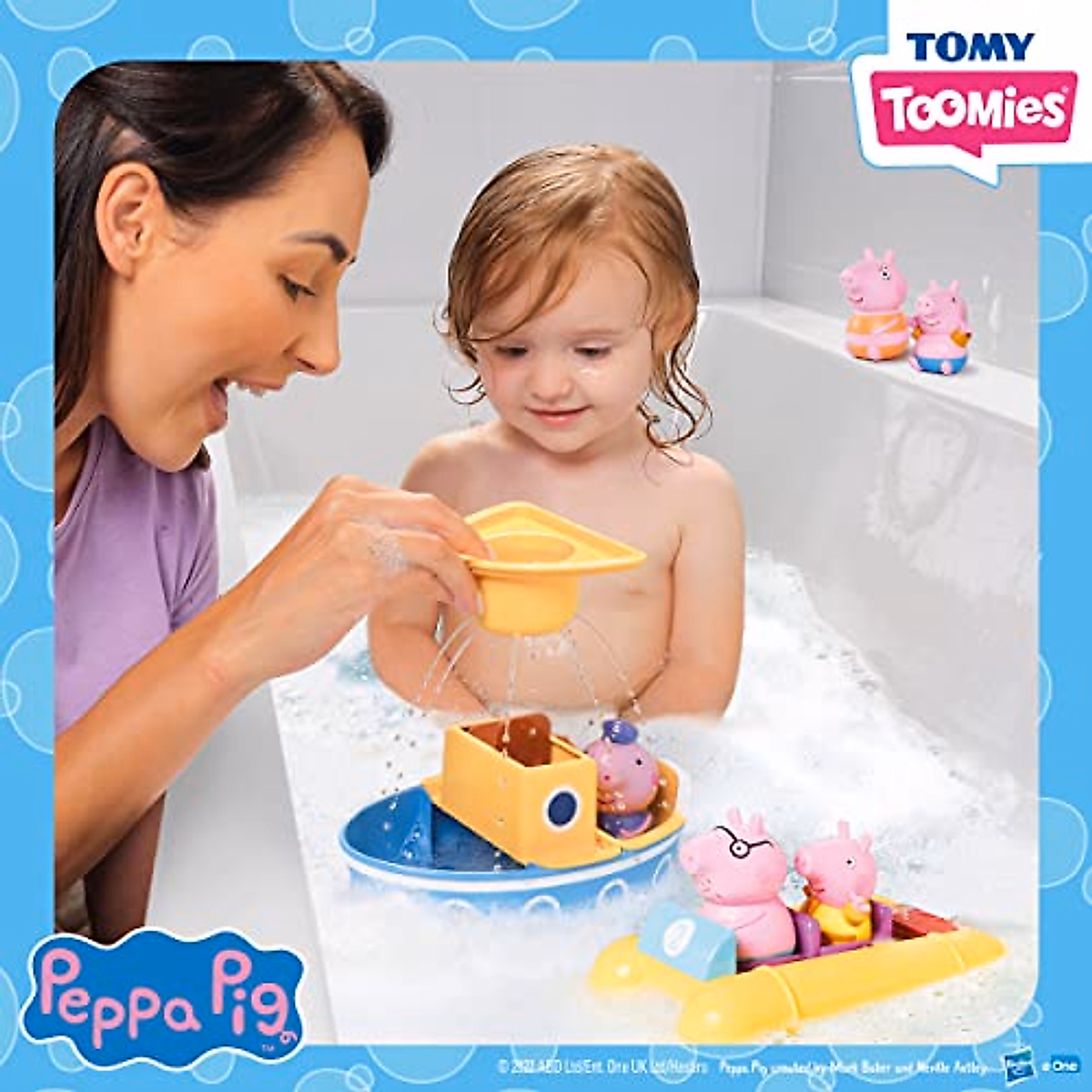 TOMY Toomies Peppa Pig Bath Toys — Peppa’s Boat Adventure Bath Toy Set — Includes Two Boats and 5 Peppa Pig Toy Figures — Baby and Toddler Bath Toys for 18 Months and Up