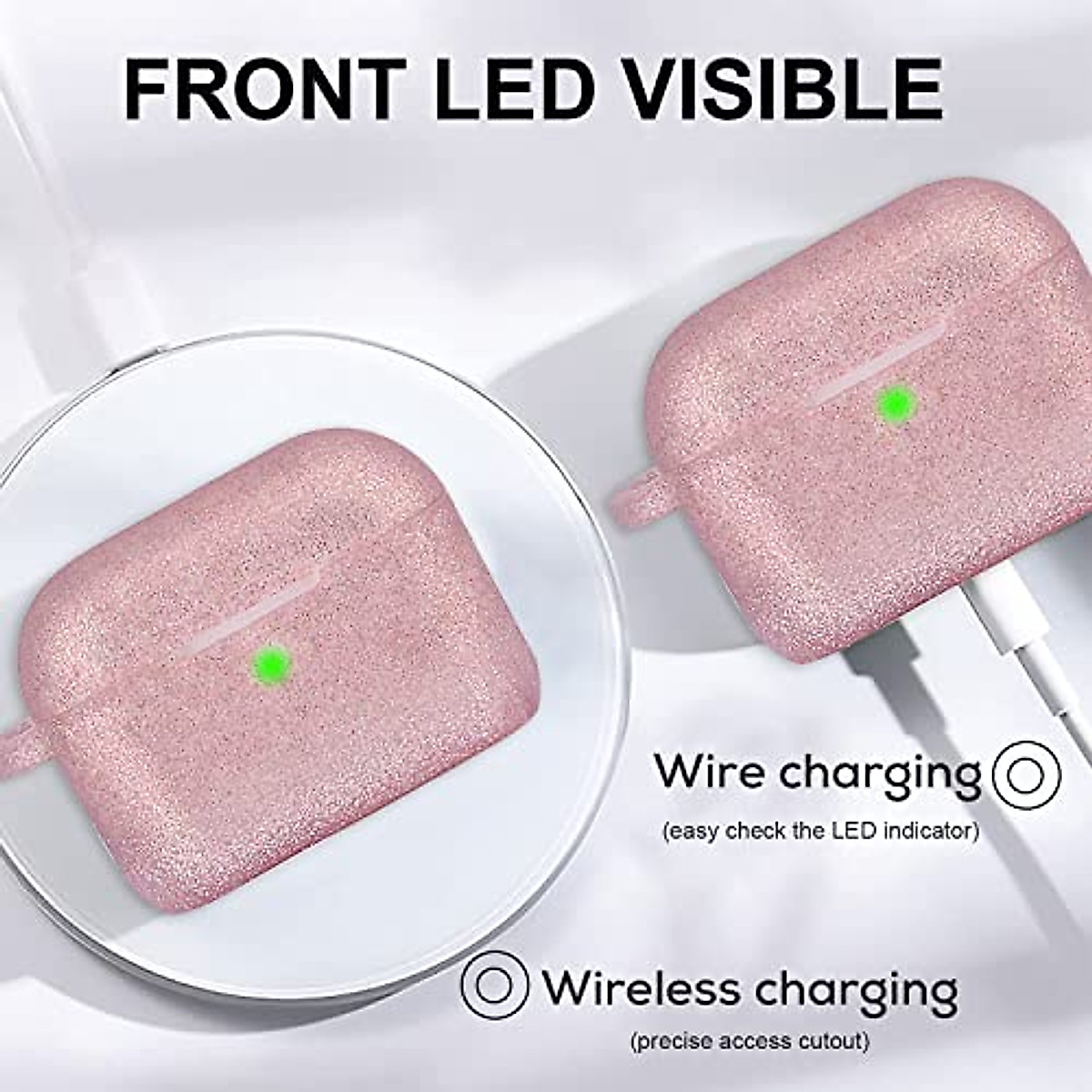 TOROTOP Compatible with Airpods Pro Case, Soft 4 in 1 Silicone Protective Case for Apple Airpods Pro with Bling Elephant Keychain/Storage Box, Charging Case for Airpods Pro Case 2019 Rose Gold