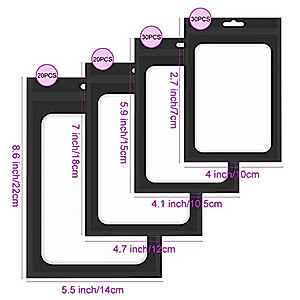 100 Pieces Resealable Mylar Ziplock Bags,4 SizesSmell Proof Bags,Holographic Bags with Clear Window,Self Sealing Bag for Party Favors, Lipgloss, Jewelry, Candy