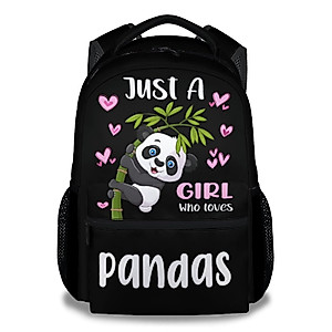 Mercuryelf Panda Backpack for Girls, 16 Inch Black Just a Girl Who Loves Pandas Backpacks for School, Cute Lightweight Bookbag for Kids