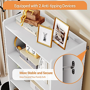 Hasuit Tall Bookshelf with Drawers Bookcase with 3 Drawers and 3-Tier Open Shelves Tall White Bookshelf with Anti-Tipping Kits Wood Bookshelf with Storage for Study Living Room Kitchen Bathroom, White