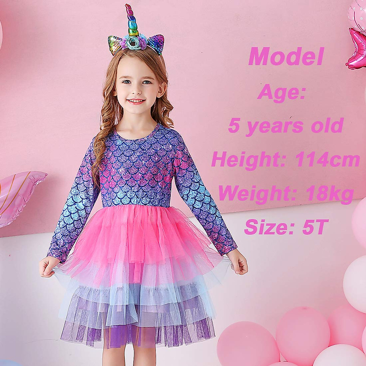 VIKITA Girls Dresses for Winter Long Sleeve Toddler Girls Clothes Party Tulle Dresses for Little Girls,LH4594 5T