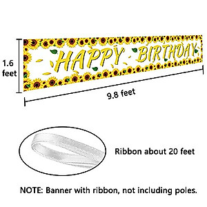 Ushinemi Sunflower Birthday Party Decorations, Sunflower Theme Happy Birthday Banner Decor, 9.8x1.6 Feet