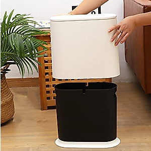 KLGO 10 Liter Rectangular Plastic Trash Can Wastebasket with Press Type Lid,2.4 Gallon Garbage Container Bin for Bathroom,Powder Room,Bedroom,Kitchen,Craft Room,Office (White)