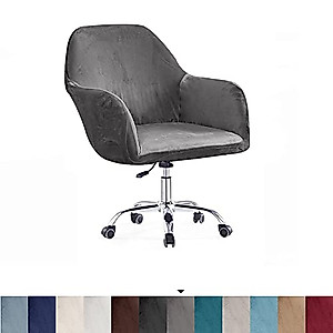 MFMLHDYQ Velvet Stretch Smoky Grey Modern Curved Back Armrest Swivel Office Chair Slipcover for Banquet Office Living Room Bedroom Set of 1