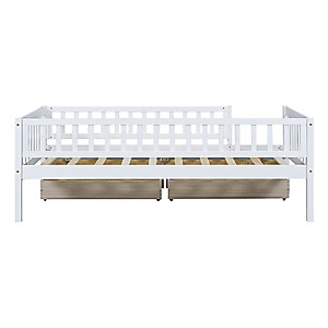 Harper & Bright Designs Twin Size Daybed with Two Drawers, Wood Kids Twin Platform Bed Frame with Storage and Rails, No Box Spring Needed, Easy Assembly (Twin Size, White)