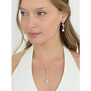 Mariell Rose Gold Cubic Zirconia Prom Jewelry Set, Necklace & Earrings Set for Wedding, Bride, Bridesmaid