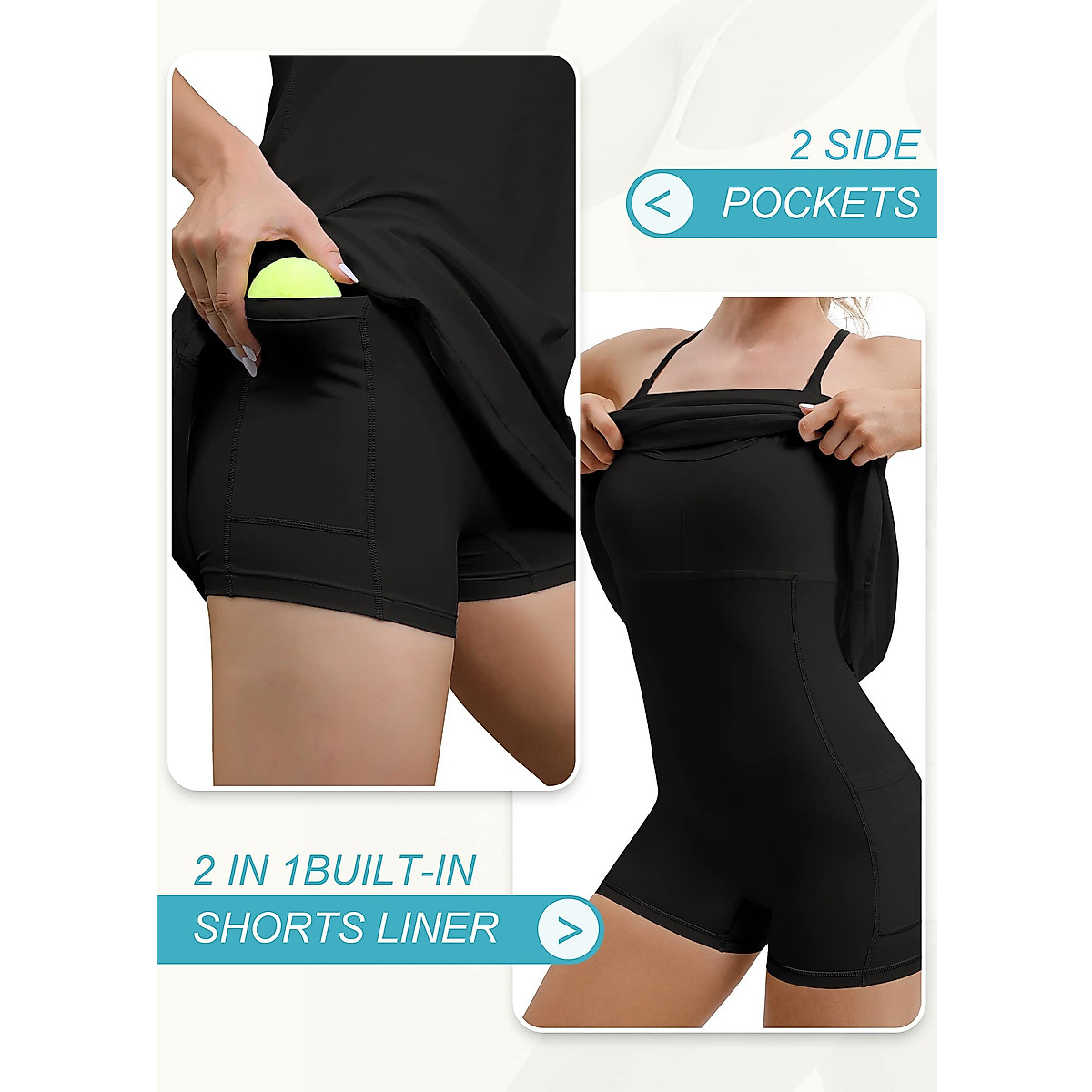 IUGA Tennis Dress for Women Athletic Dress with Built-in Shorts & Bra Womens Workout Golf Exercise Dresses Black