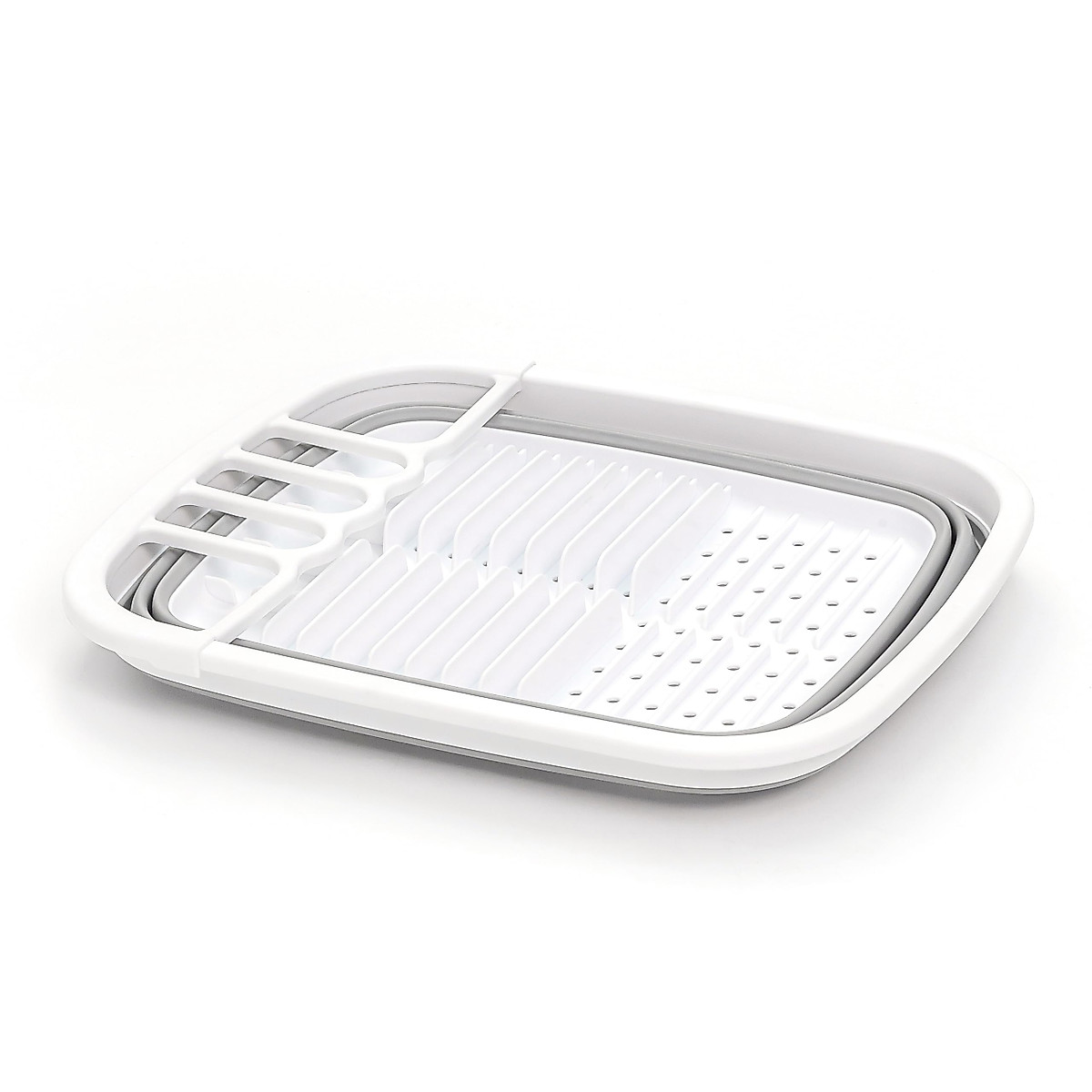 SAMMART 8L (2.11Gallons) Collapsible Dish Drainer - Foldable Drying Rack - Portable Dinnerware Organizer - Space Saving (White/Grey, 1)