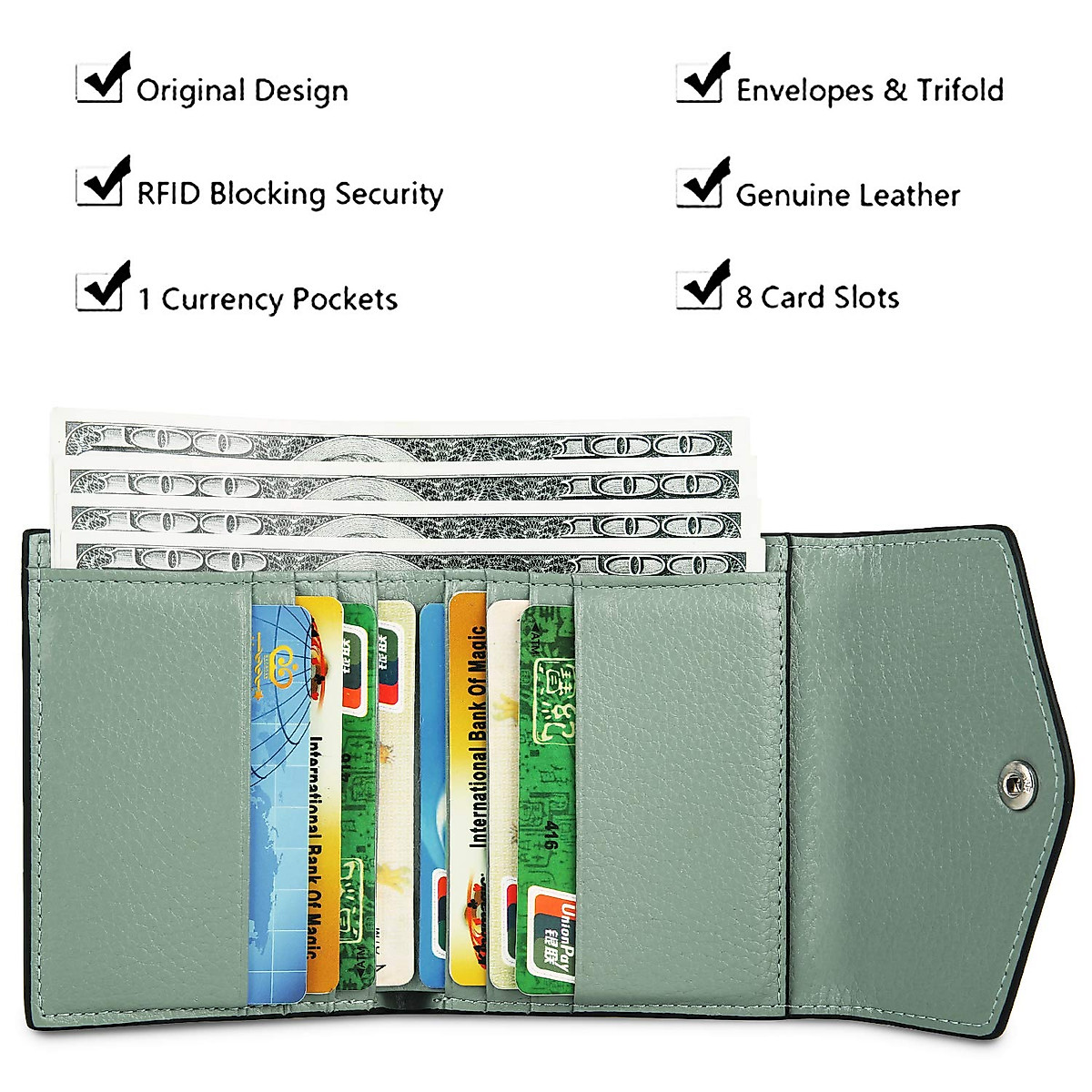 YALUXE Women's Small Wallet RFID Blocking Billfold Genuine Leather Snap Pocket Ladies Mini Coin Purse