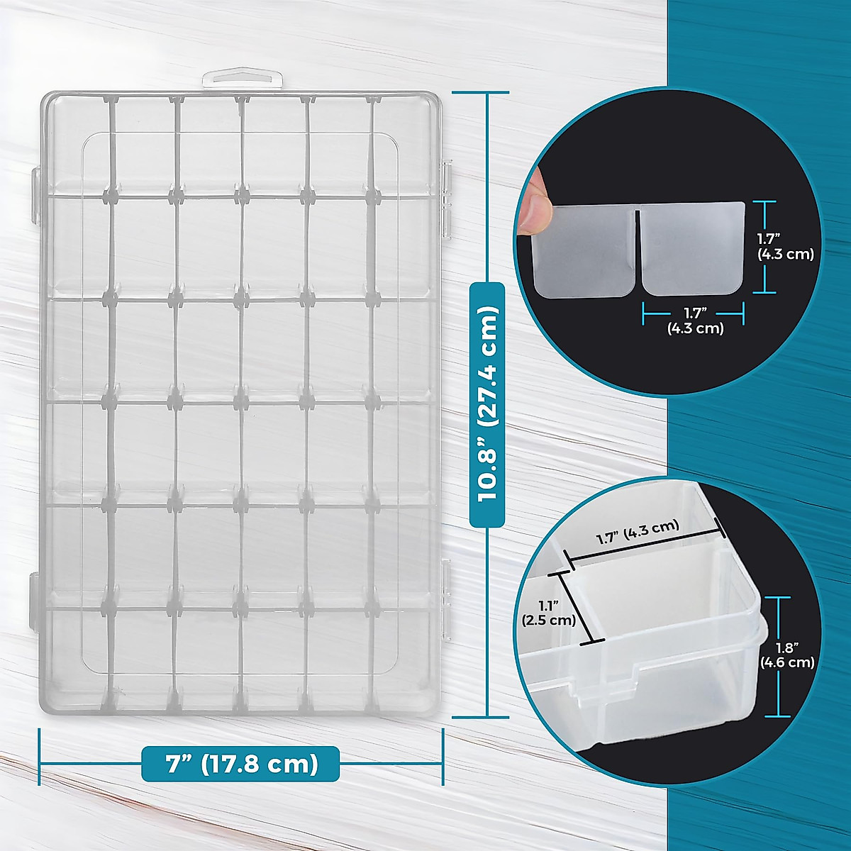 36 Grid Clear Plastic Organizer - Pack of 2- Bead Storage, Craft Organizer, DIY Small Parts Organizer, Jewelry Box, Fishing Tackle Box, Sewing, Nail Storage w/Adjustable Dividers & 5 Sticker Labels
