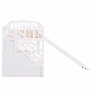 Merax Wooden Twin Size Loft Bed Bedframe with Two Drawers,Convertible Slide and Ladder for Boys and Girls