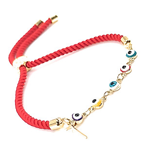 LESLIE BOULES Multicolored Evil Eye Beads Red Bracelet for Women Protection Jewelry