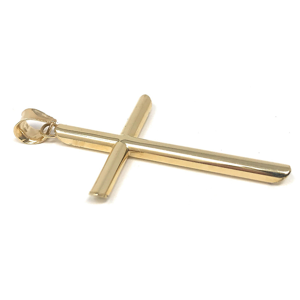 Ioka - 14K Yellow Gold Classic Plain Cross Pendant Religious Medium Size Charm For Necklace or Chain