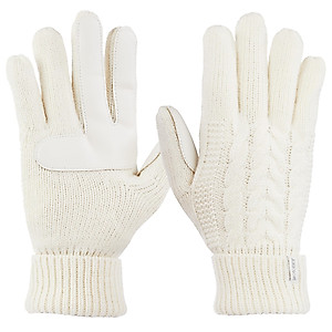 isotoner Women's Cable Knit Gloves with Touchscreen Palm Patches, One Size, Ivory