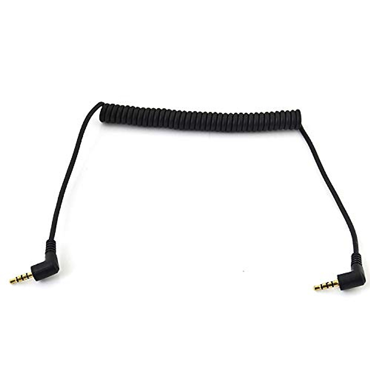 Coiled Stereo Audio Cable, Haokiang 90 Degree Right Angle 3.5mm Male to Male Jack 4 Pole TRRS Extension Aux Audio Coiled Spiral Cable(TRRS M/M)