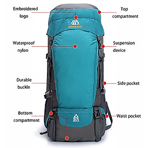 LZJDS Outdoor Sports Bags 65L Climbing Bag Unisex Travel Backpack Hiking Camping Daypack with Rain Cover,Black