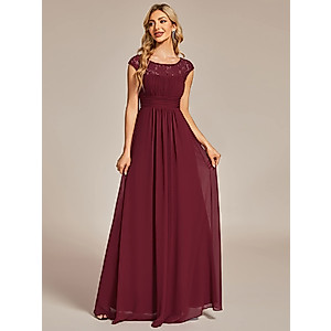 Ever-Pretty Women's Summer Lace Round Neck Pleated Chiffon Bridesmaid Dresses Burgundy US4