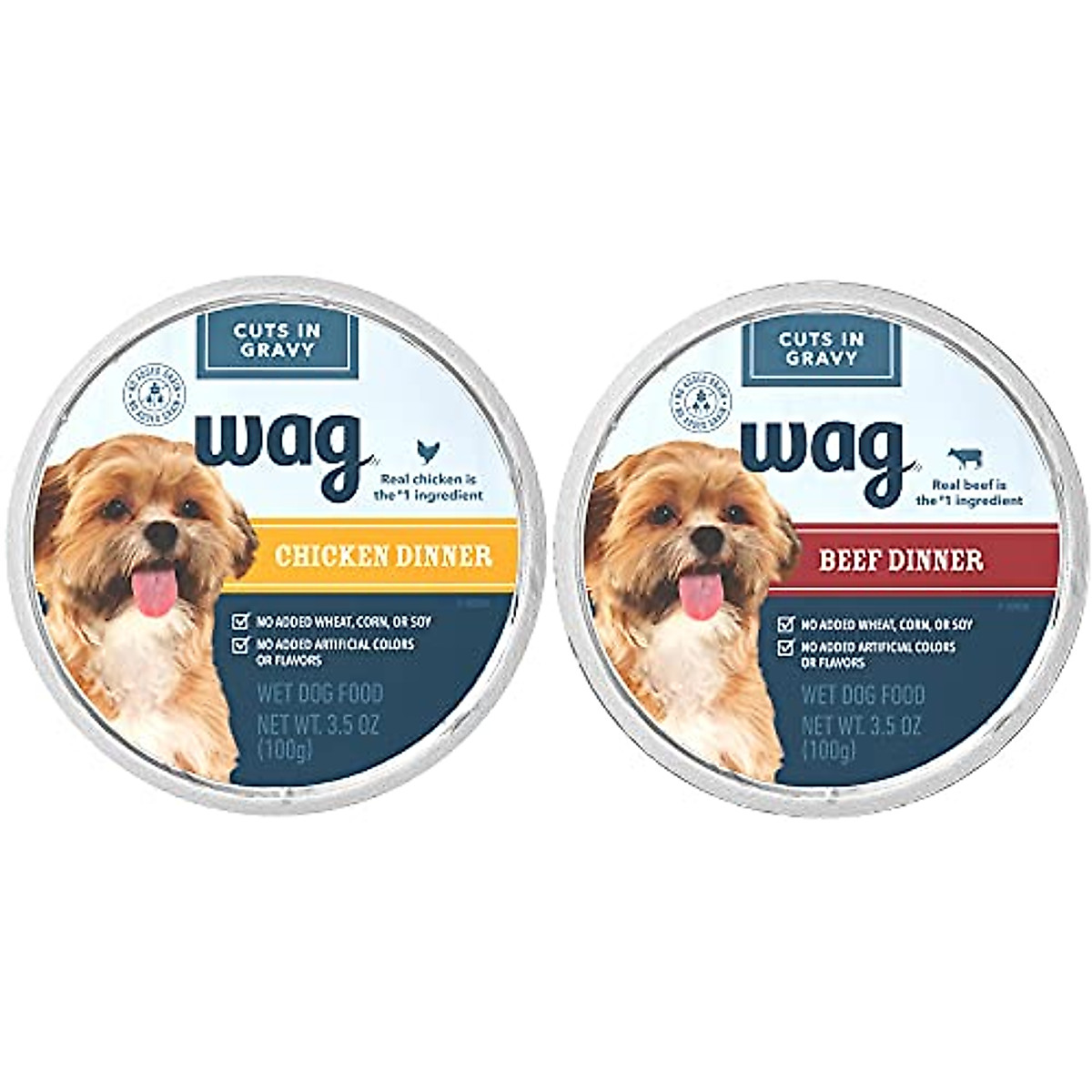 Amazon Brand – Wag Wet Dog Food Cups, Chicken & Beef in Gravy Variety Pack, 3.5oz, 12 pack