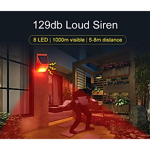 ChunHee Solar Alarm Strobe Light with Remote Control Motion Sensor Detector Outdoor Alarm 129db Sound Security Siren IP65 Waterproof Protected for Villa, Chicken coop, Farm, Yard, 2 Pack