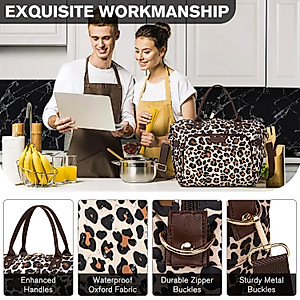 Fresh-flash Insulated Lunch Bag for Women Work, Leakproof Lunch Box Tote Bag, Wide Open Lunch Cooler Tote, Women Lunch Bags with Removable Shoulder Strap & Side Pockets-Leopard