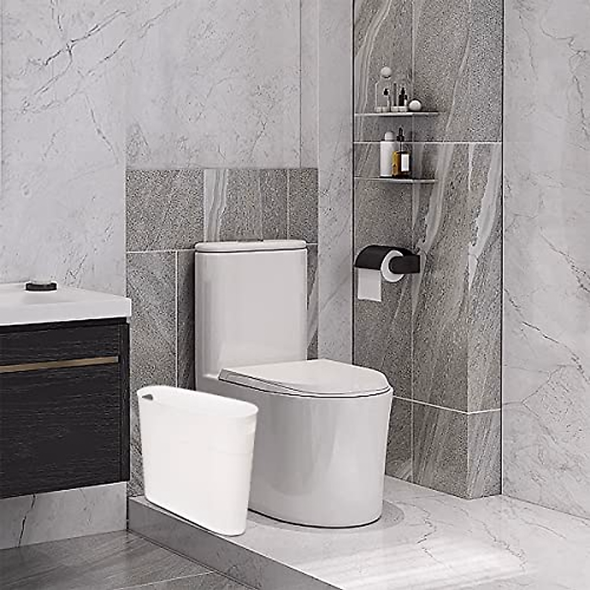 HZSOOCH 3 Pack Slim Waste Basket 3.2 Gallon 12L Plastic Small Trash Can, Office Trash Can, Slim Garbage Container Bin, Small Wastebasket with Handles for Narrow Spaces Bathroom, Kitchen (White)