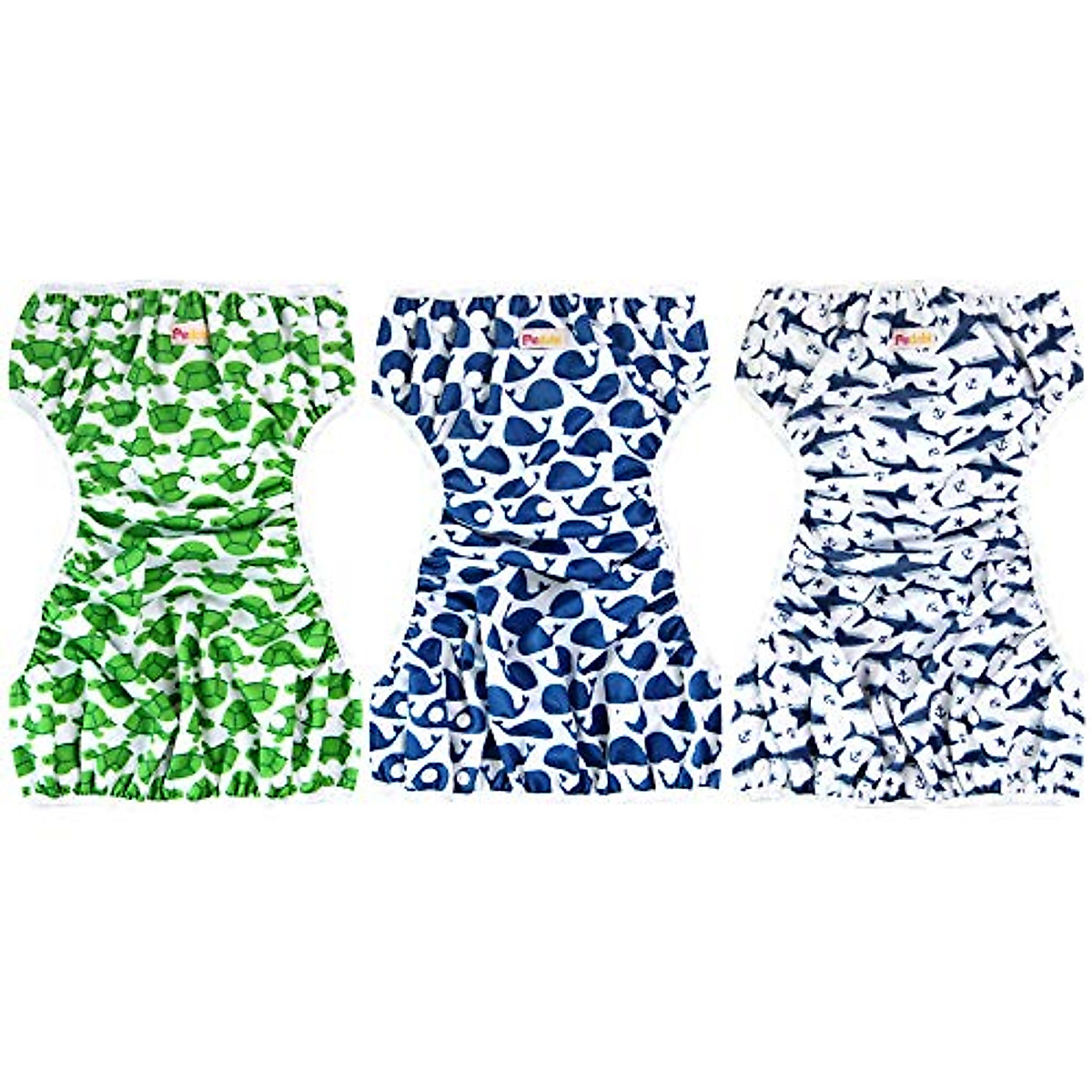 Pedobi Reusable Baby Swim Diapers, Adjustable Diaper Swim for Toddlers 9 Months - 3 Years Old, 3 Pack for Swimming Lessons (Whale Shark Tortoise, Large)