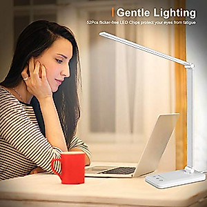 Linkstyle LED Desk Lamp, Table Light with USB Charging Port, Foldable Dimmable 5 Modes 10 Brightness Levels Touch Control Desk Light Auto Timer Eye Caring Book Reading Lamps for Home Office