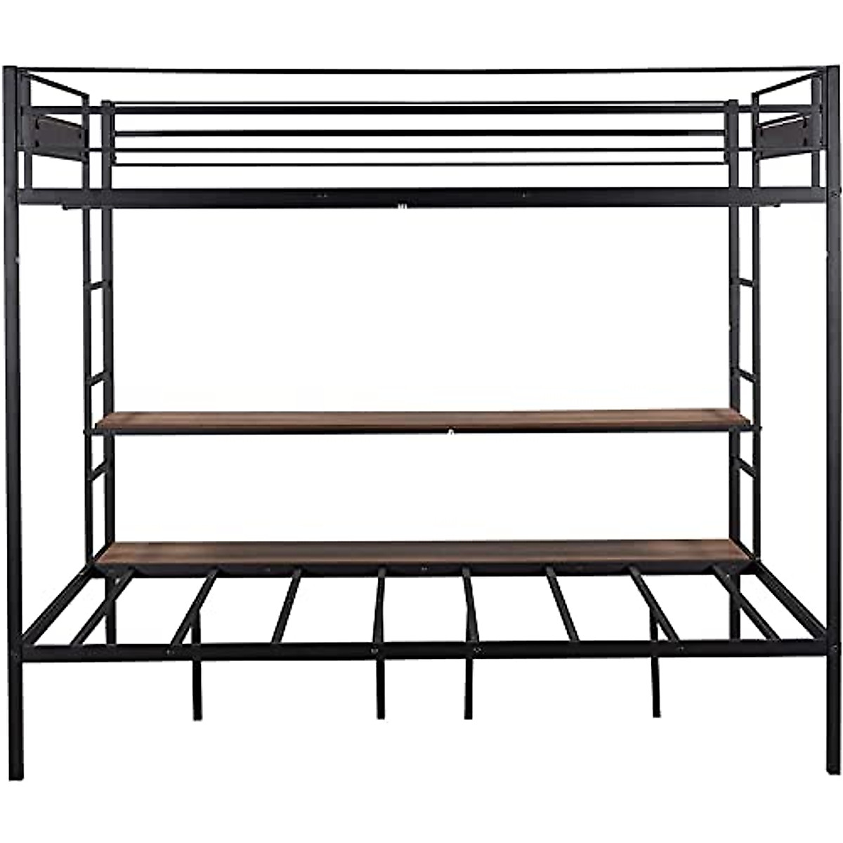 STP-Y Full Over Twin/Full Bunk Bed, Rockjame Metal Bed Frame with Shelves, No Box Spring Needed, Suit for Kids, Young Teens and Adults (Black) (Color : Black)