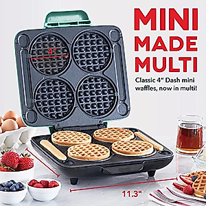 DASH Multi Mini Waffle Maker: Four Mini Waffles, Perfect for Families and Individuals, 4 Inch Dual Non-stick Surfaces with Quick Release & Easy Clean - Aqua