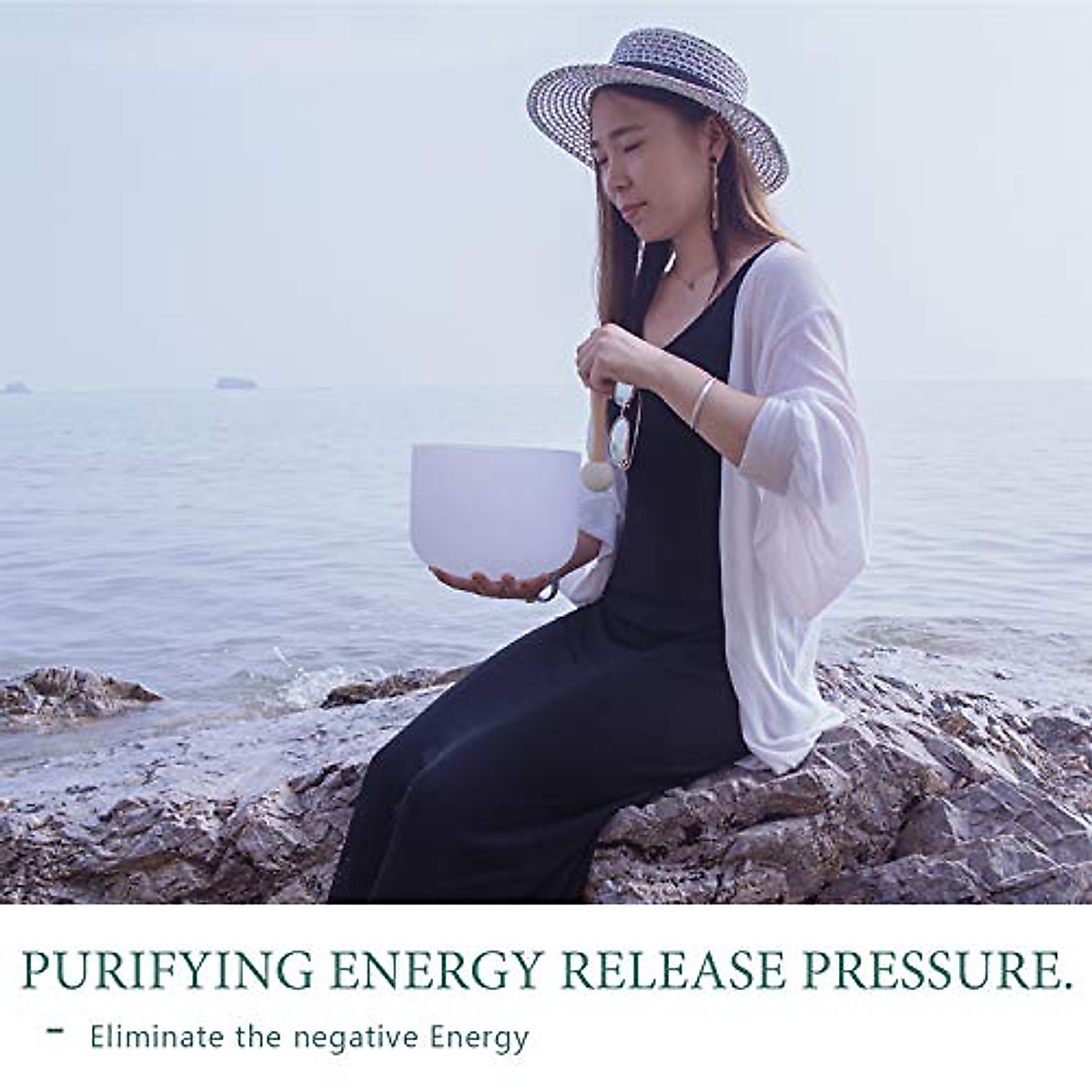 CVNC 440Hz 8 Inch F Note Heart Chakra Frosted Quartz Crystal Singing Bowl with Carry Case bag and Mallet