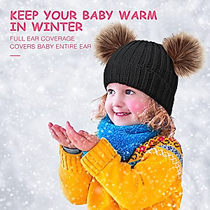 4 Pack Kid Winter Pompom Hat Knitted Ski Beanie Hat Beanie Cap Warm Infant Toddler Hat for Girls Boys 1-6 Years Old
